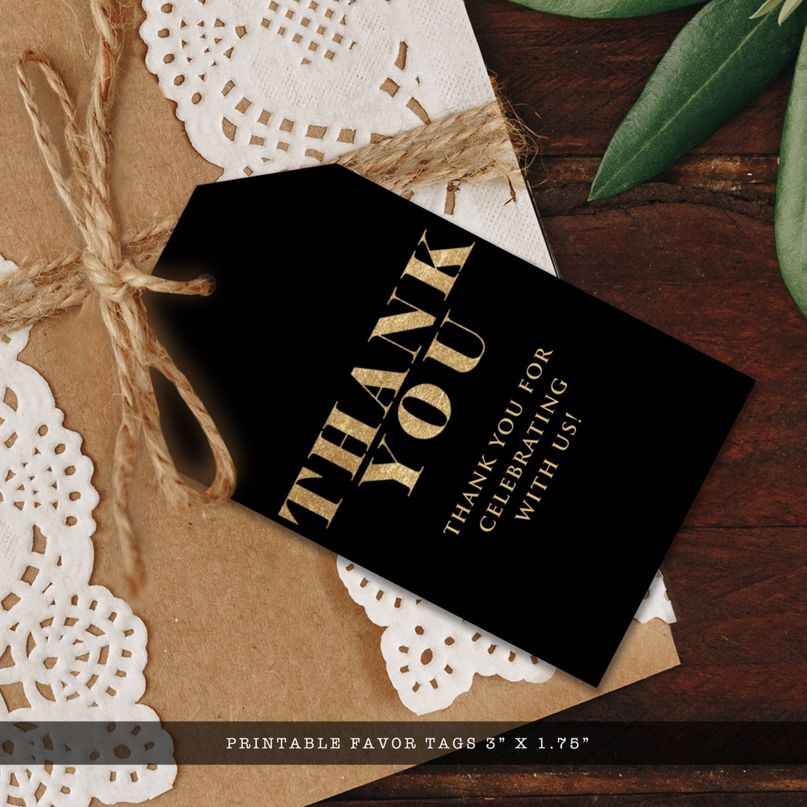 Black & Gold Foil Thank You Tags: Printable Favor Tags (corjl Template ...