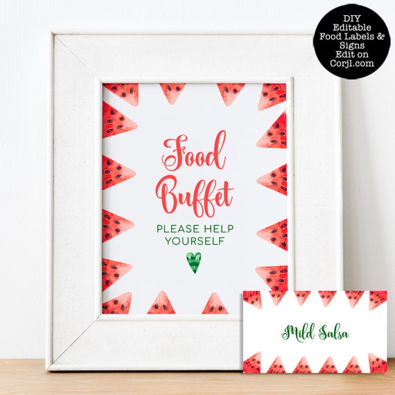 Printable Food Signs, Food Labels, Editable Watermelon Themed Food ...