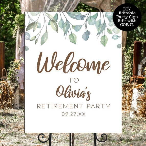 Green Foliage Welcome Sign Printable Party Sign Greenery | Etsy