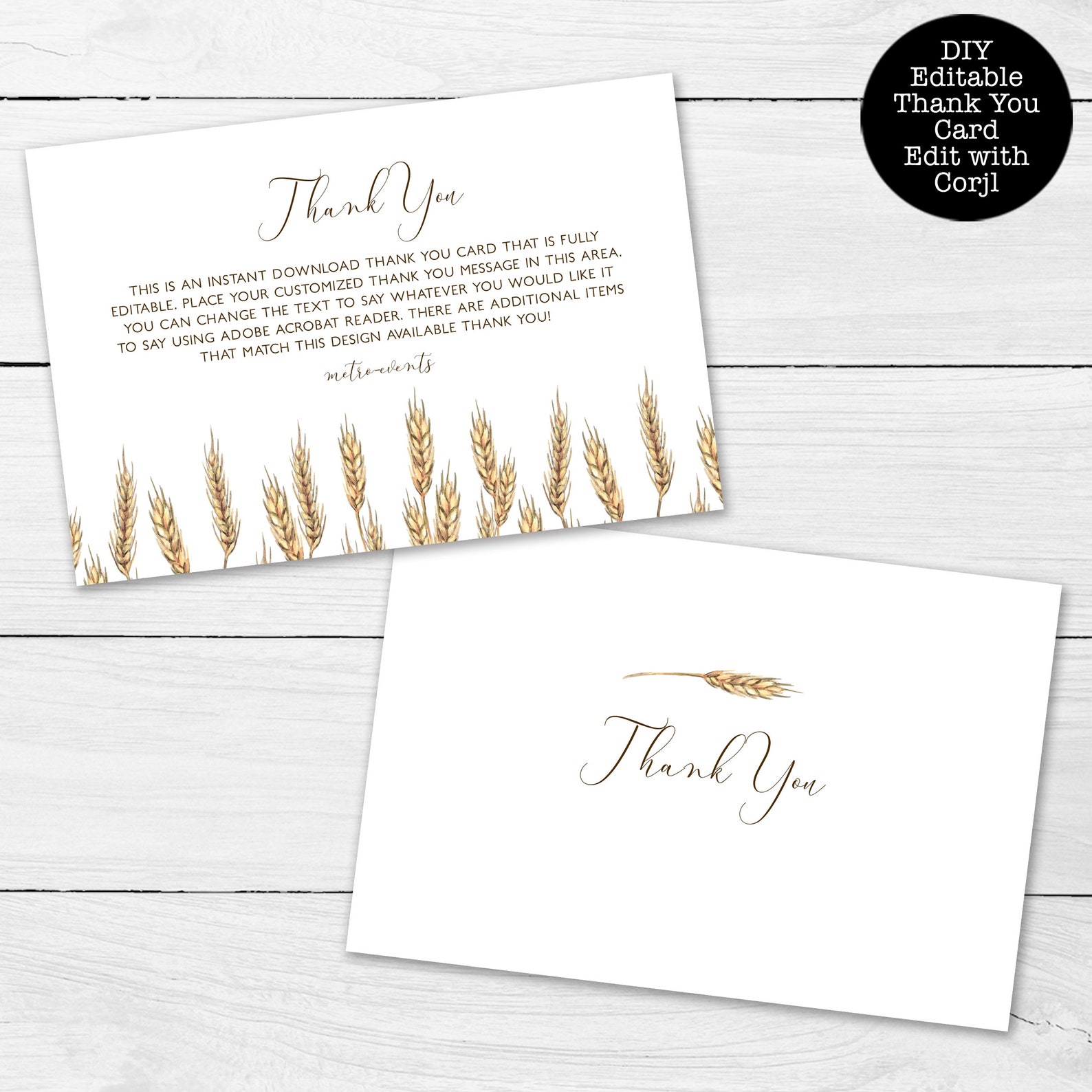 Country Wheat Thank You Cards Thank You Card Rustic Thank - Etsy