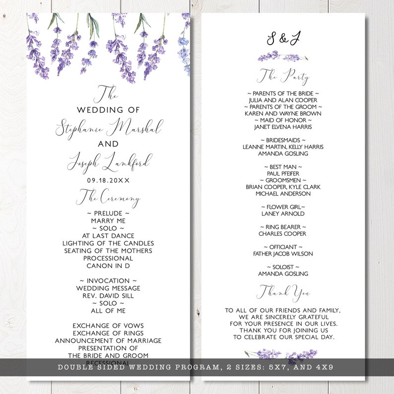 Country Lavender Wedding Program Floral Wedding Program | Etsy