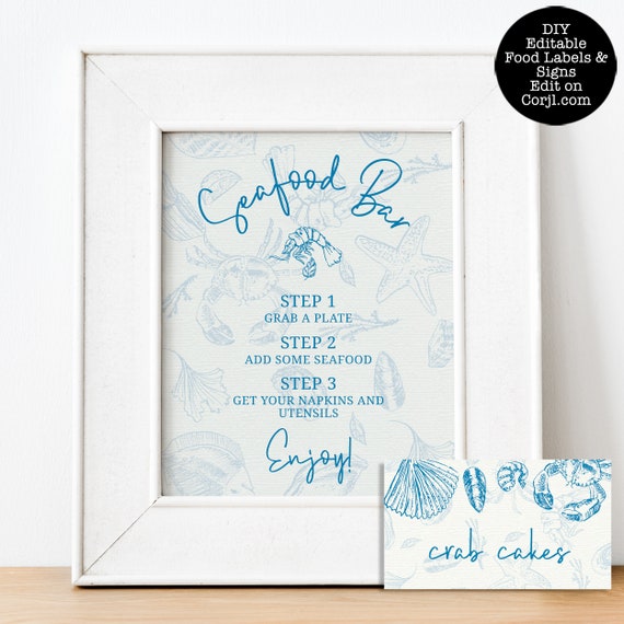 Seafood Party Sign, Food Label, Beach Themed Food Sign, Pool Party Food ...