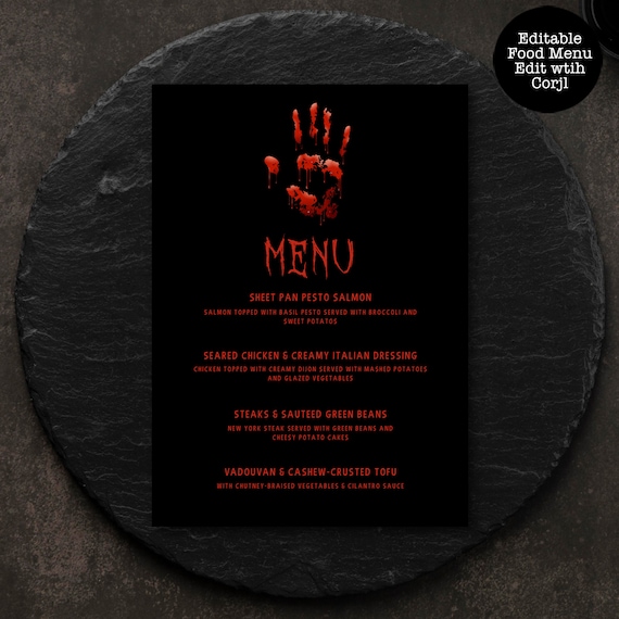 Editable Dinner Menu, Bloody Halloween Menu, Halloween Food Menu ...