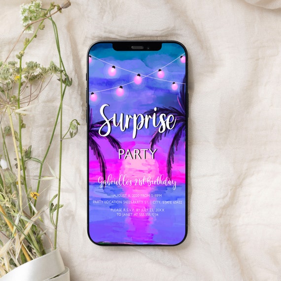 Editable Beach Themed Sweet 16 Birthday Party Evite Text Invitation ...