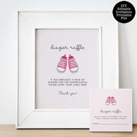 Pink Diaper Raffle Sign, Baby Shower Signs, Instant Download, Baby Shoe ...