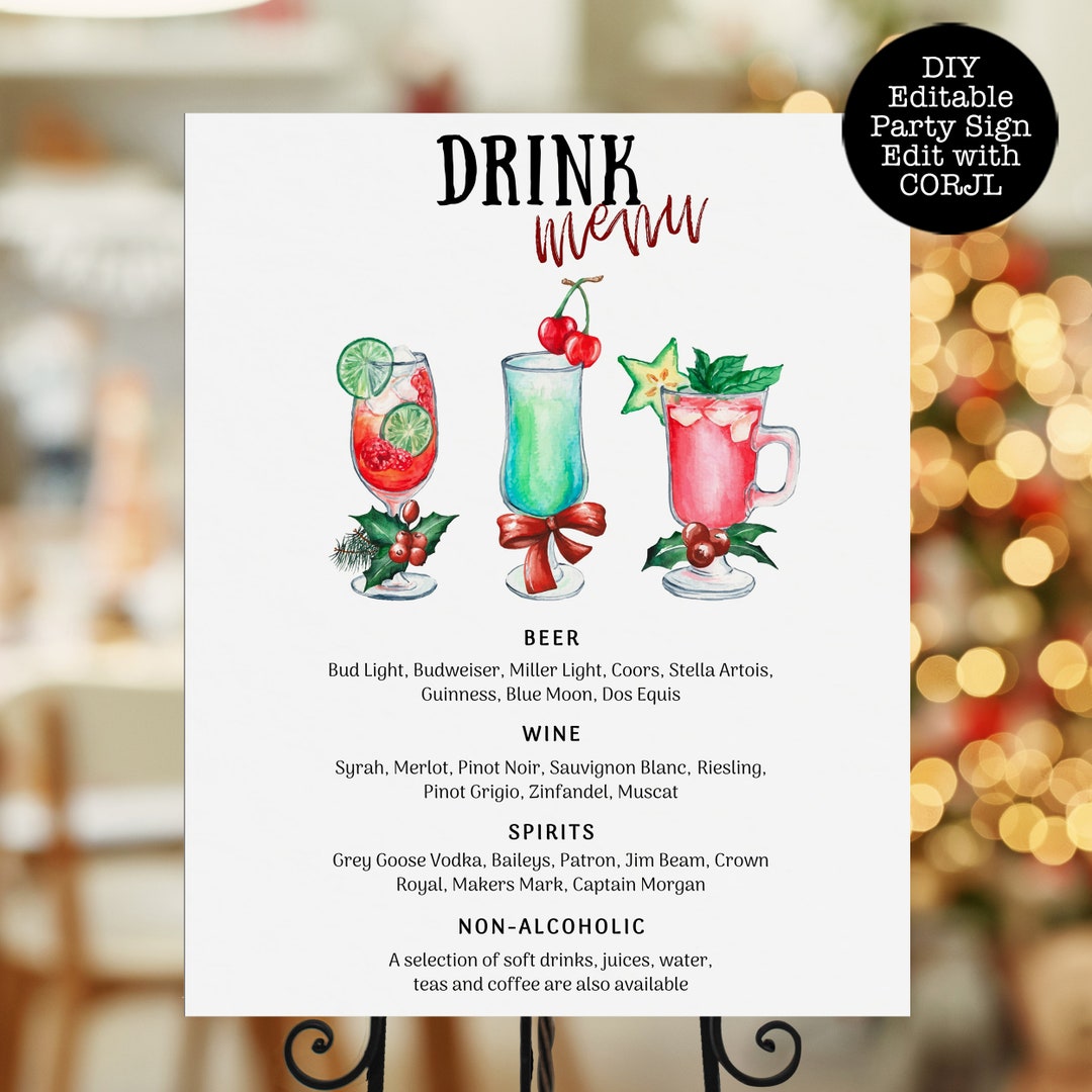 Making Spirits Bright Drink Menu Signs, Holiday Drink Menu, Bar Menu ...