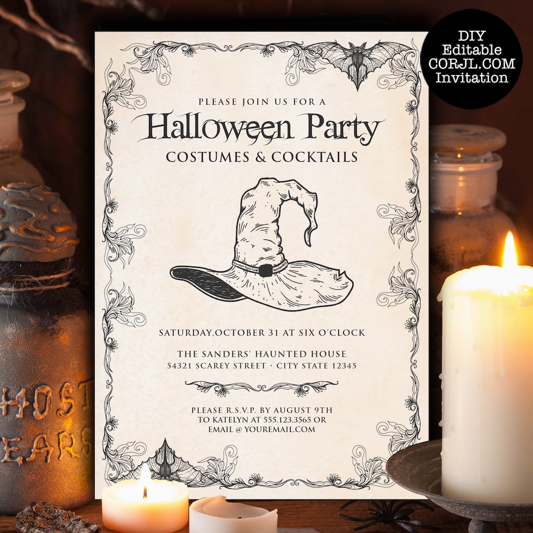 Vintage Witch Invitations, Halloween Invitations, Halloween Birthday ...