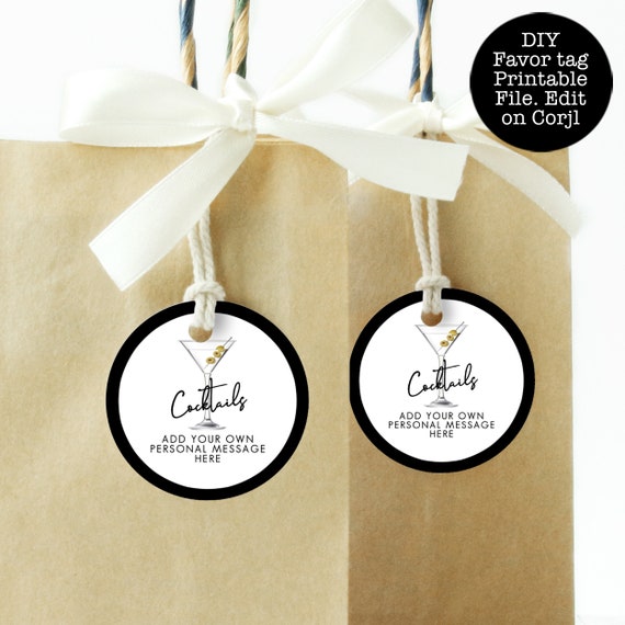 Black and White Retro Cocktail Gift Tag, Favor Tag, Printable Thank You ...