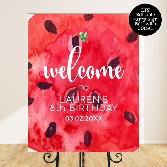 Editable Watermelon Welcome Sign, Sweet Celebration Signs, Printable ...