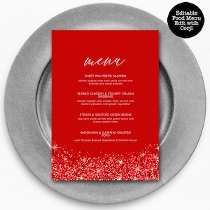 Red Glitter Food Menu, Dinner Party Menu, Food Menu, Dinner Menu ...