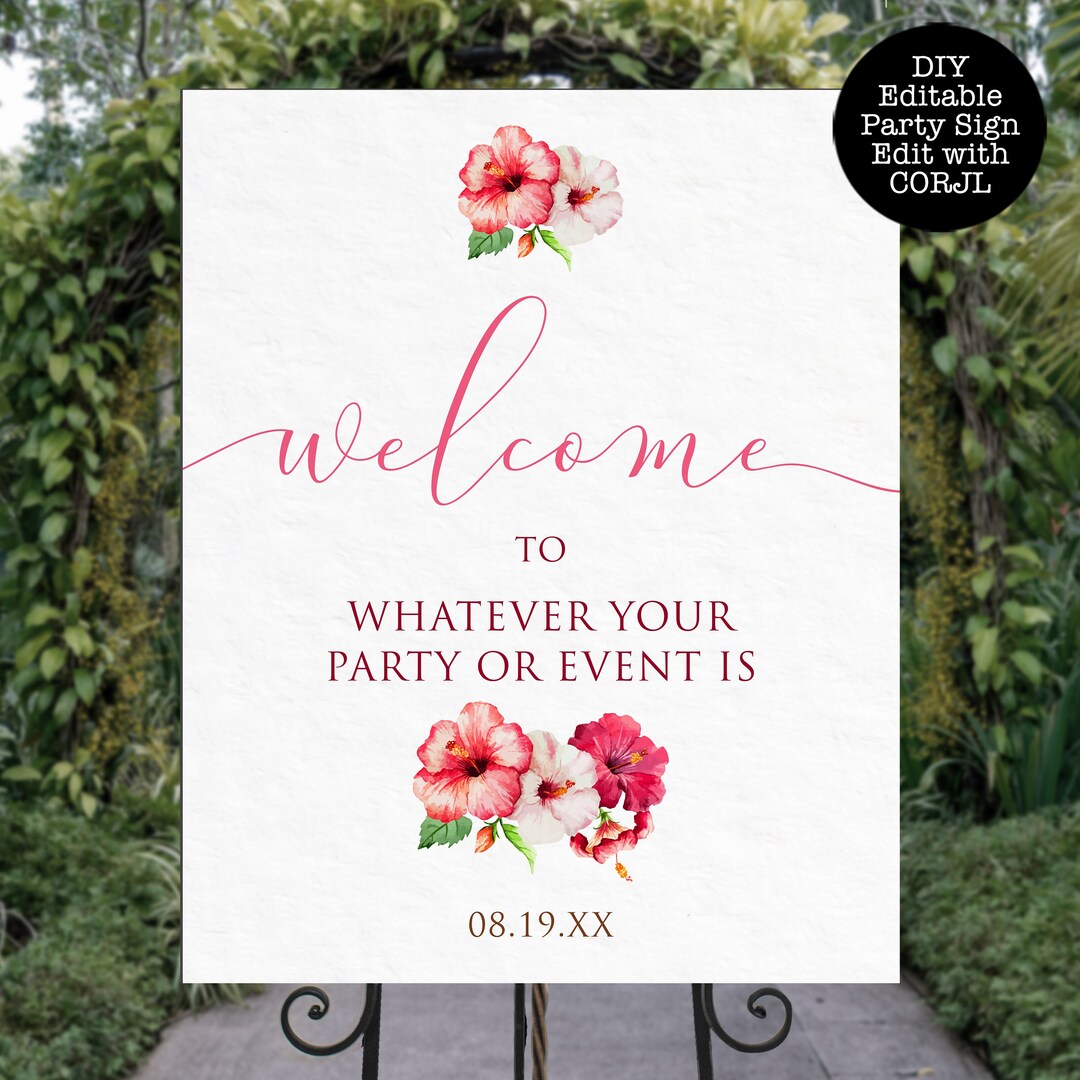 Tropical Floral Welcome Sign Printable Sign Hawaiian Themed - Etsy