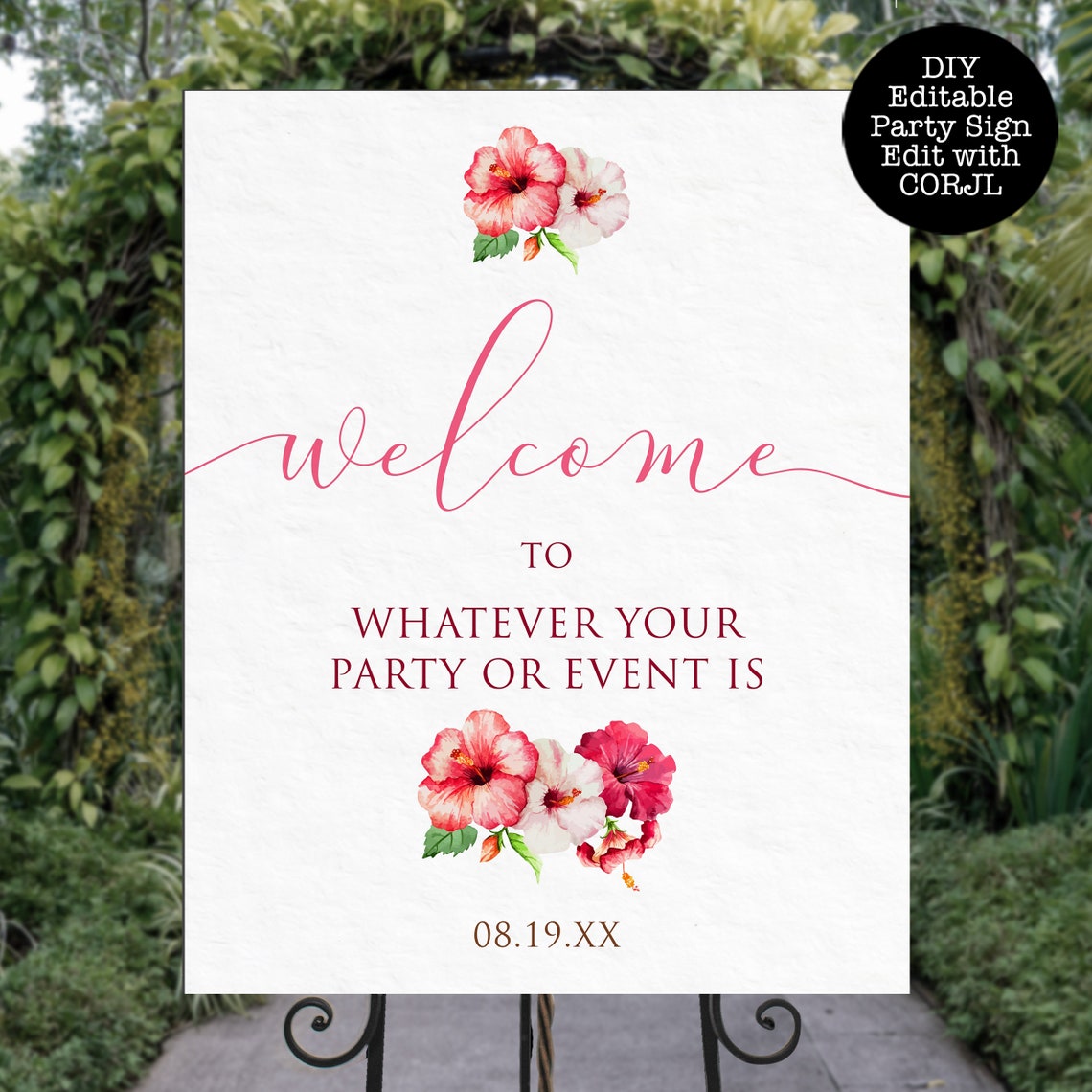 Tropical Floral Welcome Sign Printable Sign Hawaiian Themed - Etsy
