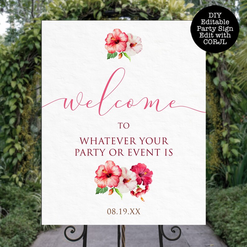 Tropical Floral Welcome Sign Printable Sign Hawaiian Themed - Etsy