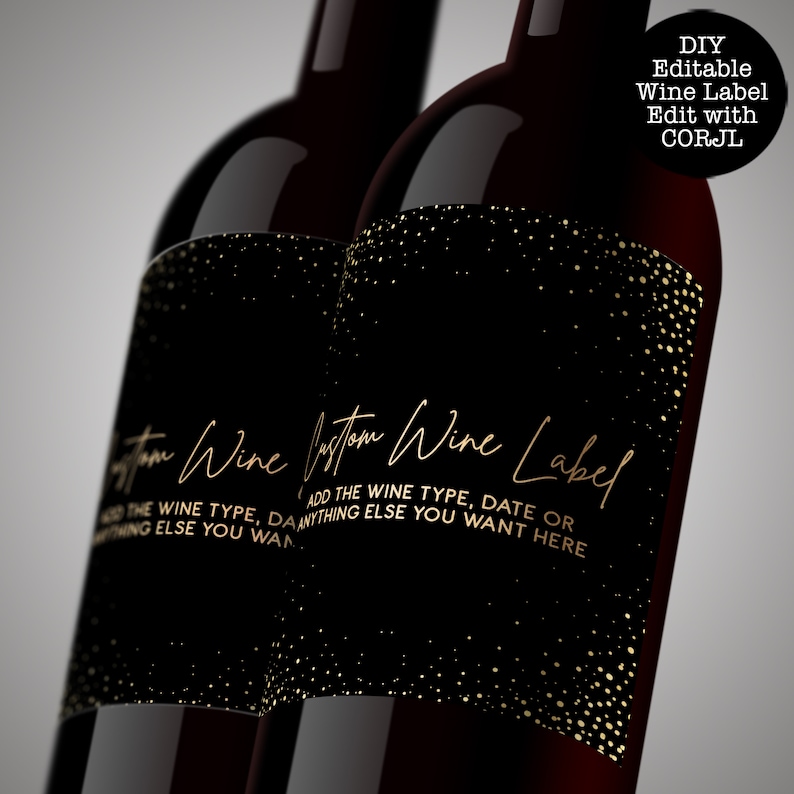 Gold and Black Wine Labels: Custom Champagne Bottle Labels (corjl ...