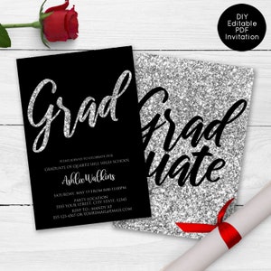 Silver Glitter Graduation Party Invitations Graduation | Etsy
