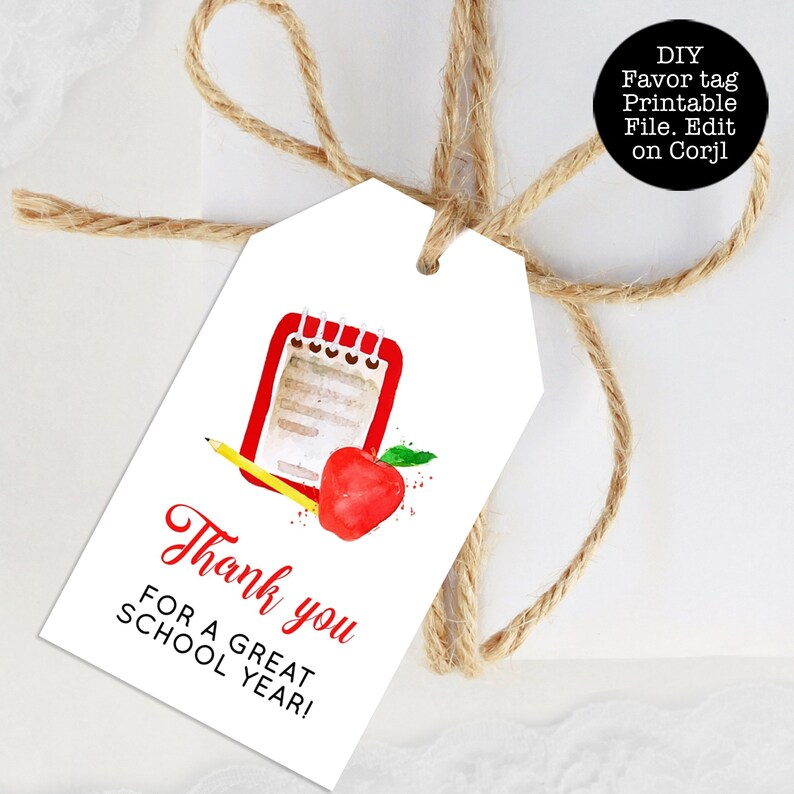 School Themed Printable Thank You Tags Teacher Favor Tags | Etsy