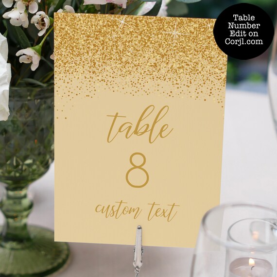 Gold Glitter Bridal Table Number, Glitter Table Decor, Printable Table ...