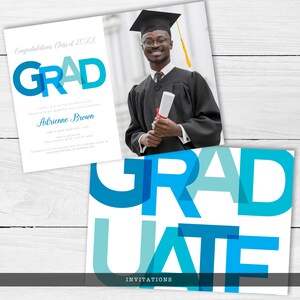 Editable Minimalist Blue Graduation Invitations Graduation - Etsy