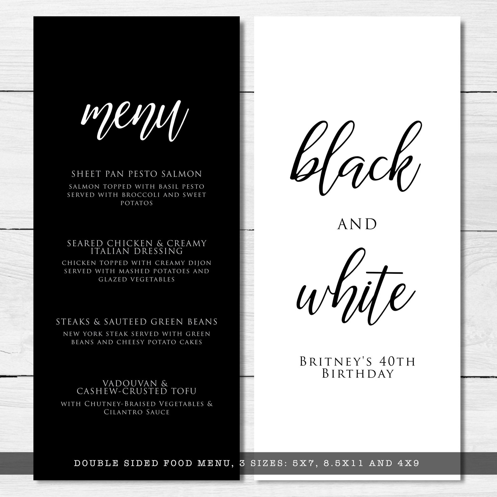 White and Black Food Menu Custom Menu Food Menu Dinner - Etsy