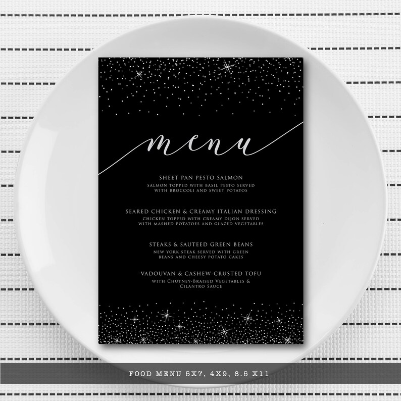 Silver Glitter Themed Food Menu Glitter Dinner Menu Food - Etsy