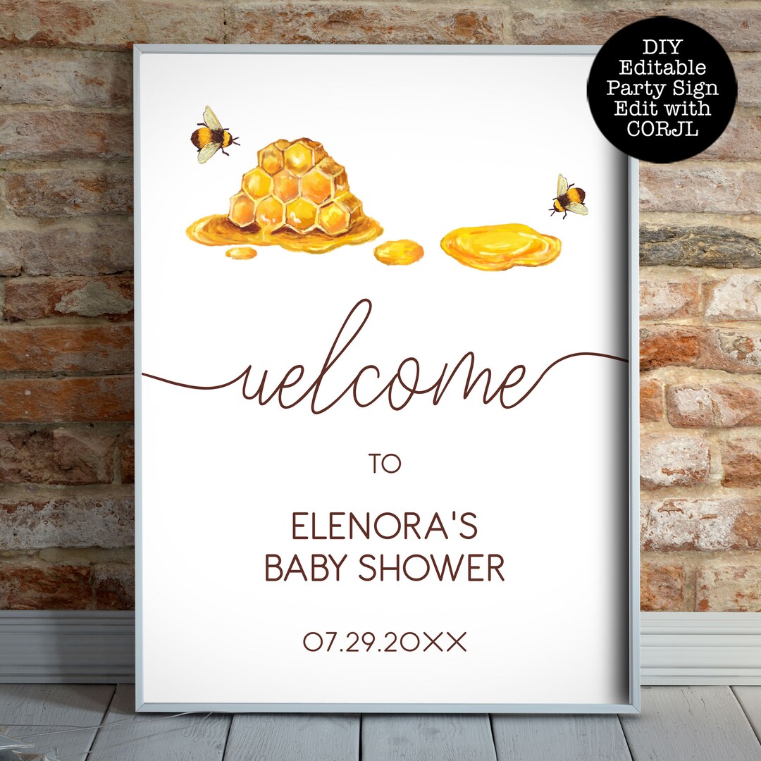 Bee Baby Shower Welcome Sign, Printable Welcome Sign, Bee Themed ...