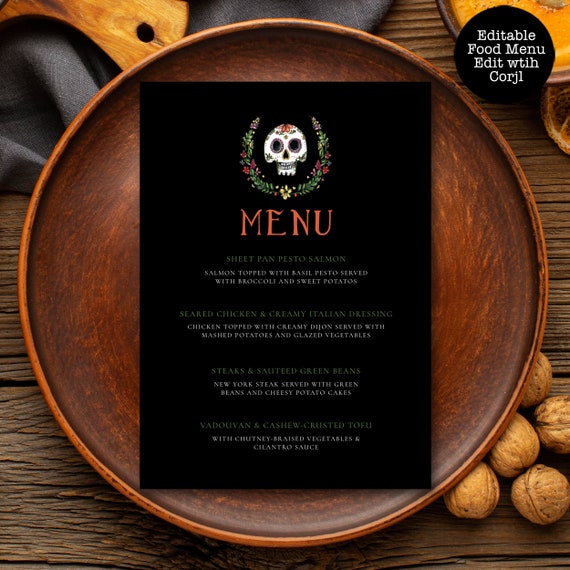 Sugar Skull Food Menu, Halloween Menu, Custom Dinner Menu, Editable ...