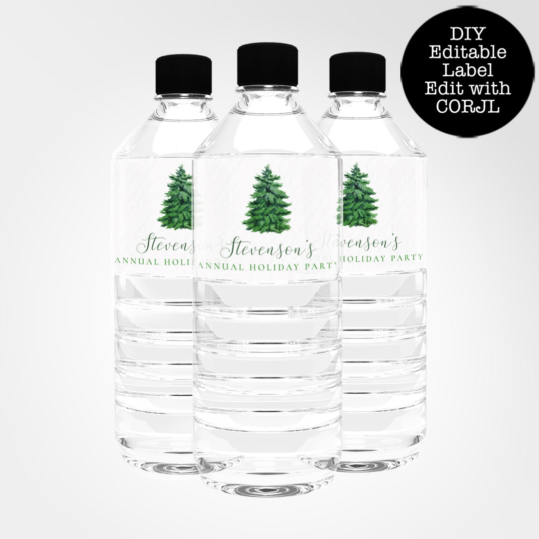 Editable Holiday Water Bottle Labels Christmas Pine Tree - Etsy