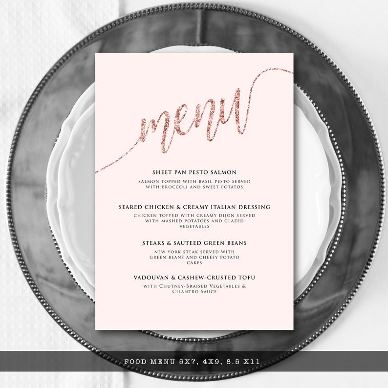 Blush Pink Glitter Dinner Menu Custom Menu Food Menu - Etsy