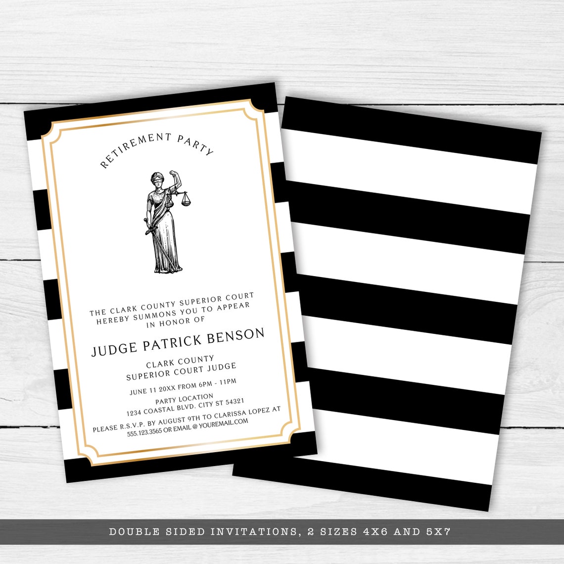 Judge Retirement Party Invitations: Lady Justice Design (instant ...