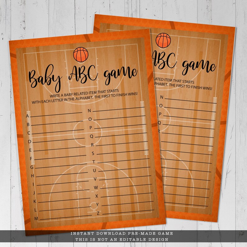 Basketball Baby Shower Game ABC Baby Shower Game Instant - Etsy