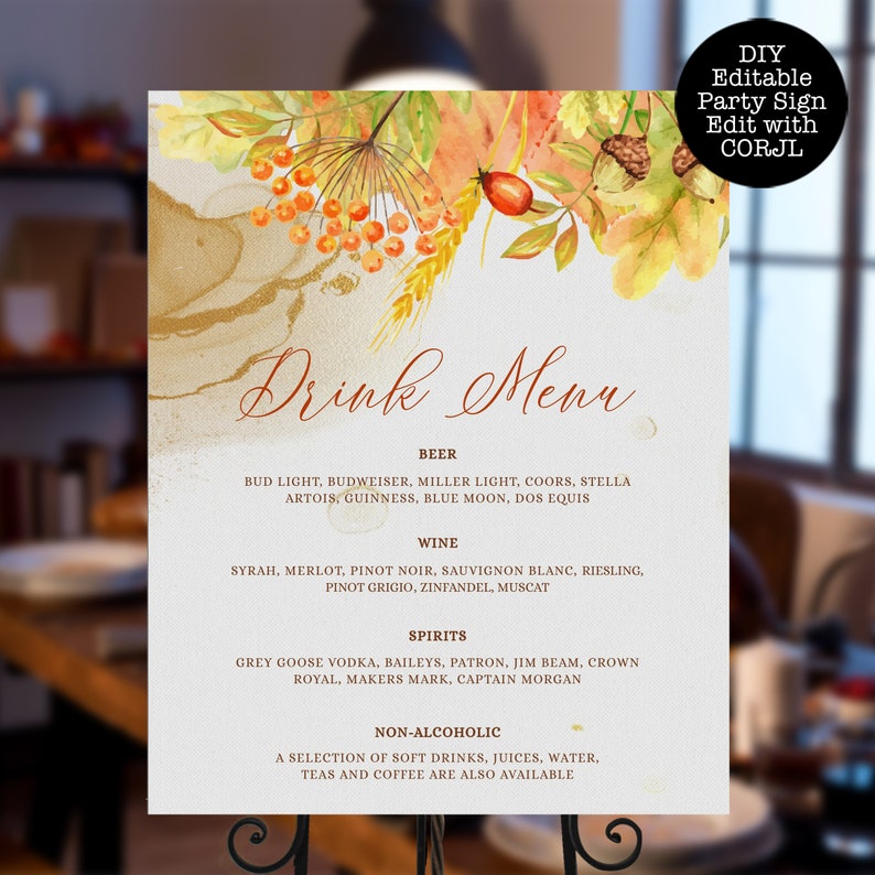 Autumn Leaves Drink Menu Signs Friendsgiving Signs Drink - Etsy