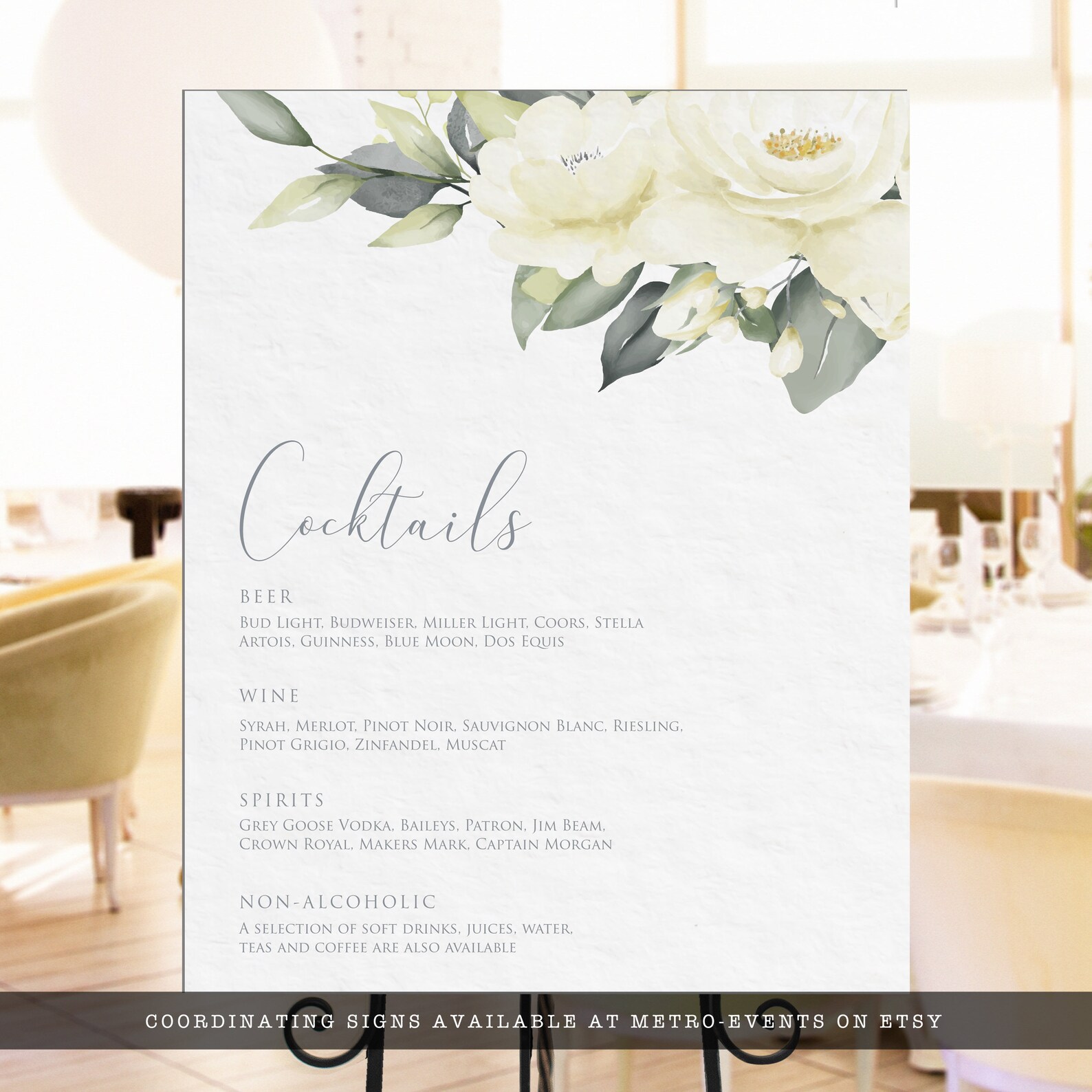 White Rose Mimosa Bar Sign Printable Mimosa Signs Printable | Etsy