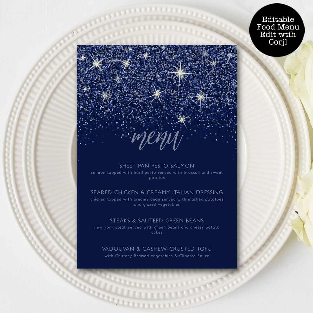 Navy Glitter Food Menu Navy Menu Food Menu Dinner Menu - Etsy