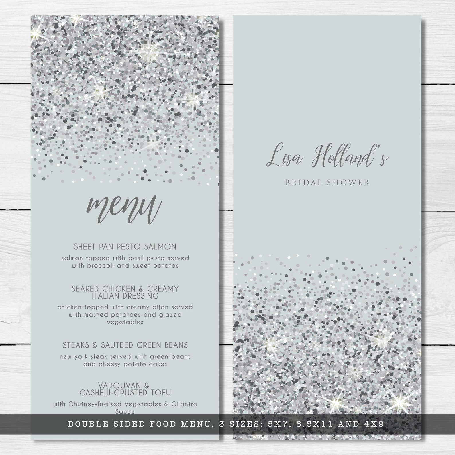 Silver Glitter Food Menu Custom Menu Silver Glitter Menu - Etsy Canada