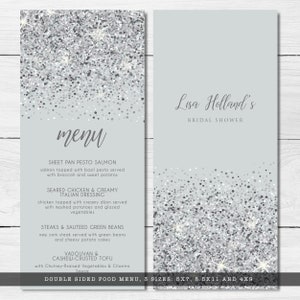 Silver Glitter Food Menu, Custom Menu, Silver Glitter Menu, Dinner Menu ...
