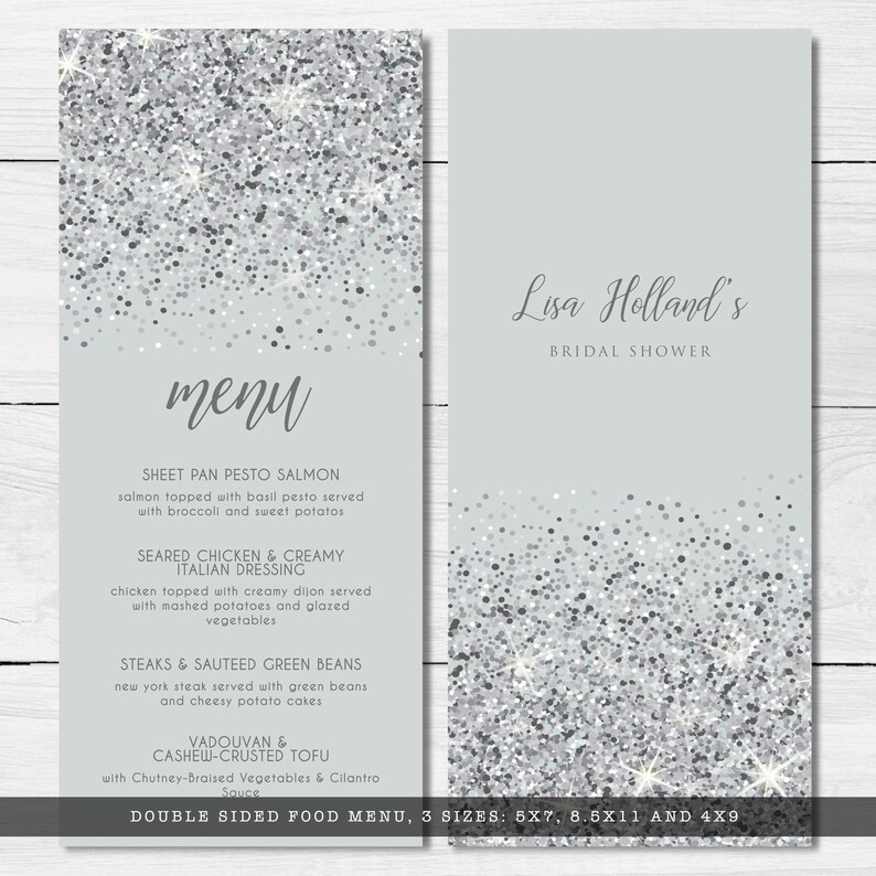 Silver Glitter Food Menu Custom Menu Silver Glitter Menu - Etsy Canada
