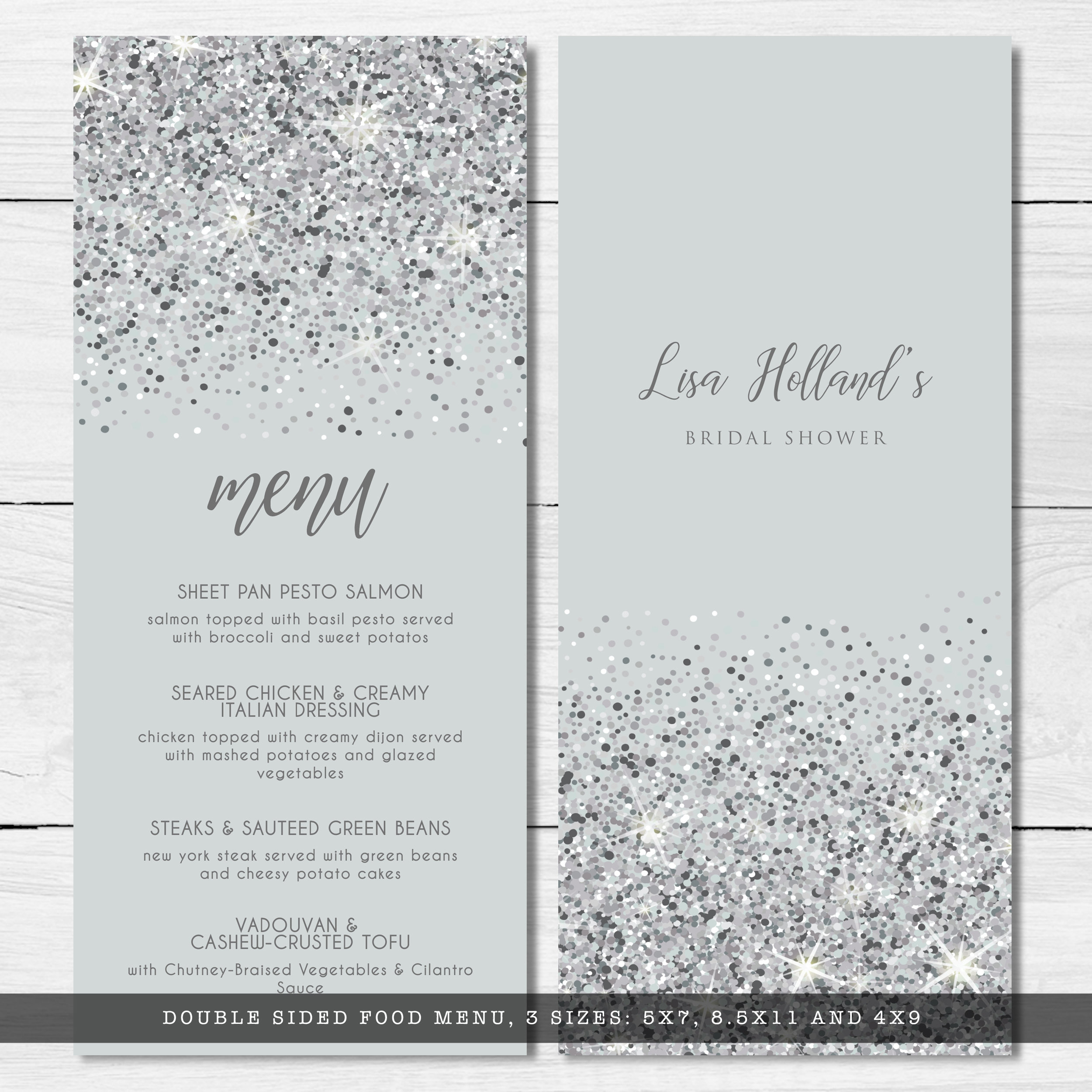 Silver Glitter Food Menu Custom Menu Silver Glitter Menu - Etsy Canada