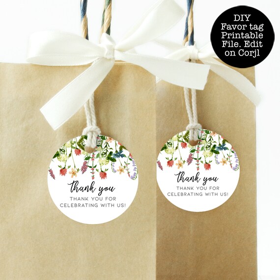 Editable Favor Tag Boho Wildflower Gift Tags Editable Gift Labels ...