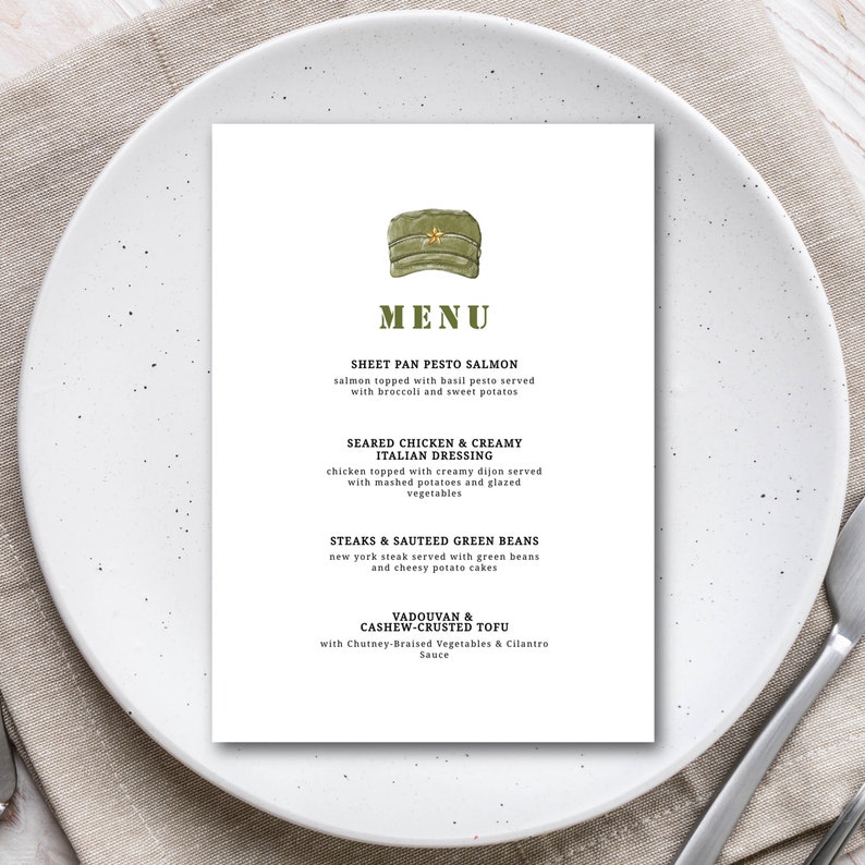 Military Food Menu Army Themed Dinner Menu Food Menu Dinner | Etsy