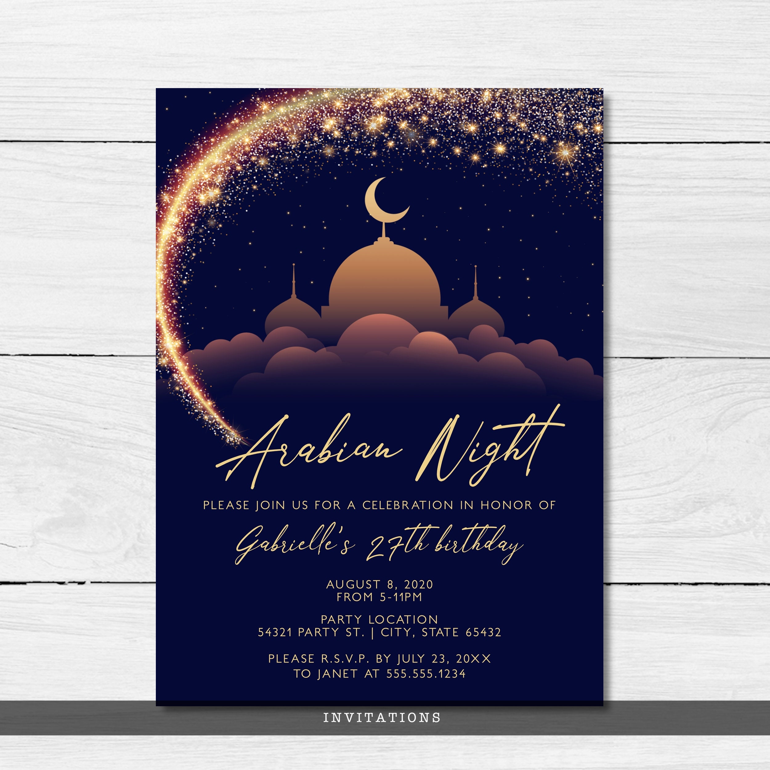 Elegant Arabian Nights Birthday Party Invitations Printable | Etsy UK