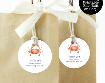 Crab Tags Set of 10 Round Paper Gift Tags - Etsy