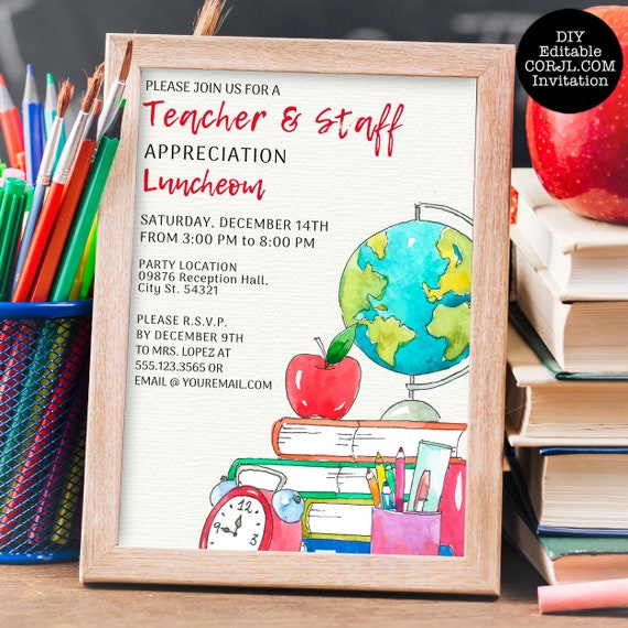 Teacher Appreciation Invitations, School Party Invitations, Teacher ...