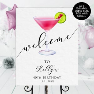 Pink Cocktail Welcome Signs, Cosmo Sign, Printable Sign, Instant ...