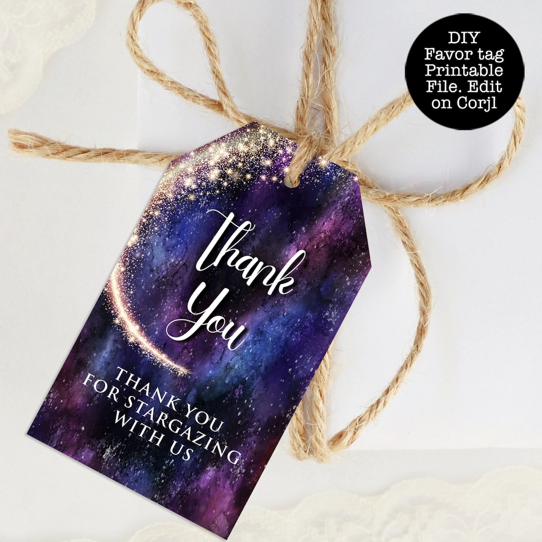 Galaxy Thank You Favor Tags: Starry Editable Template (corjl) - Etsy