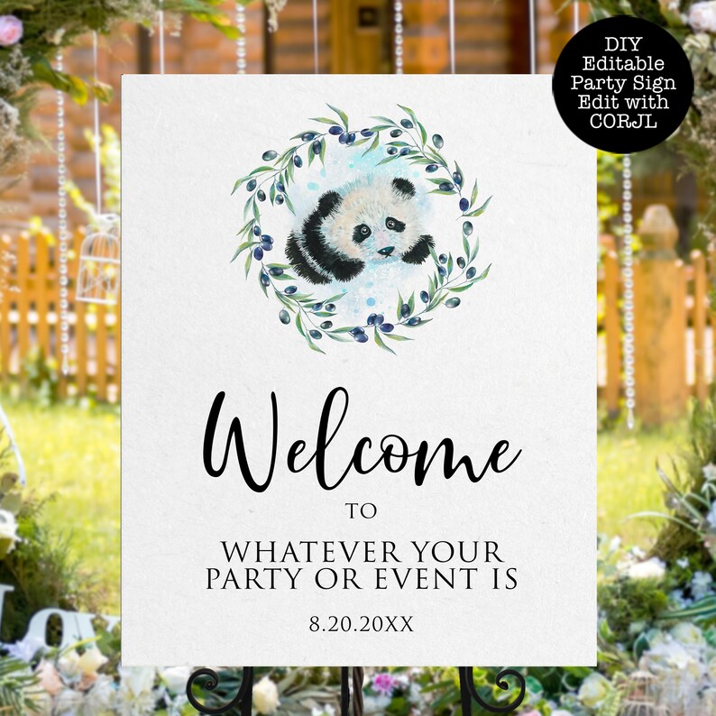 Panda Baby Shower Welcome Sign Printable Sign Custom Welcome - Etsy
