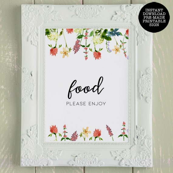 Floral Food Sign, Bridal Shower Decor, Printable Food Sign, Instant ...