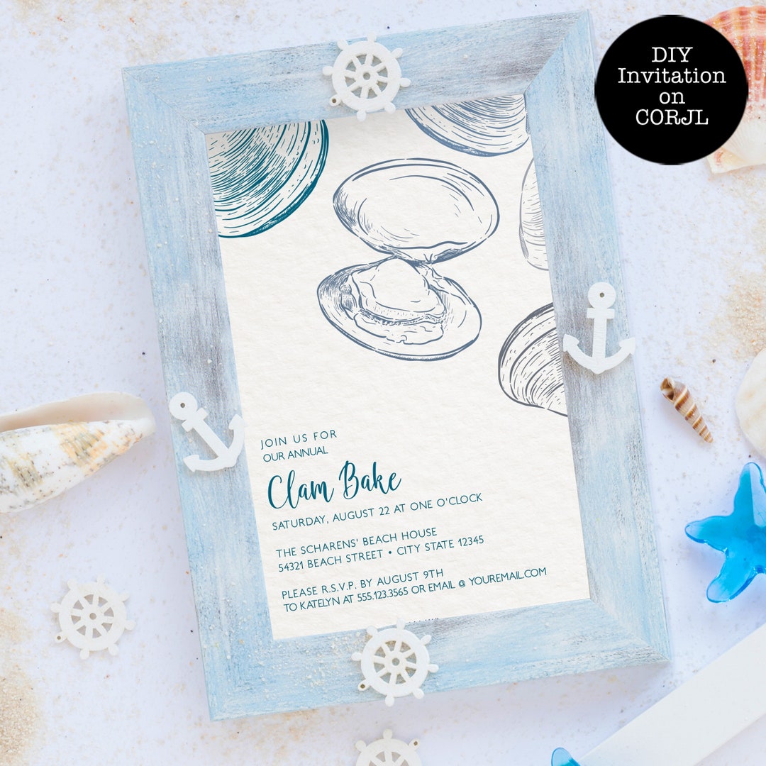 Clam Bake Party Invitation: Seafood BBQ, Editable Template (instant ...
