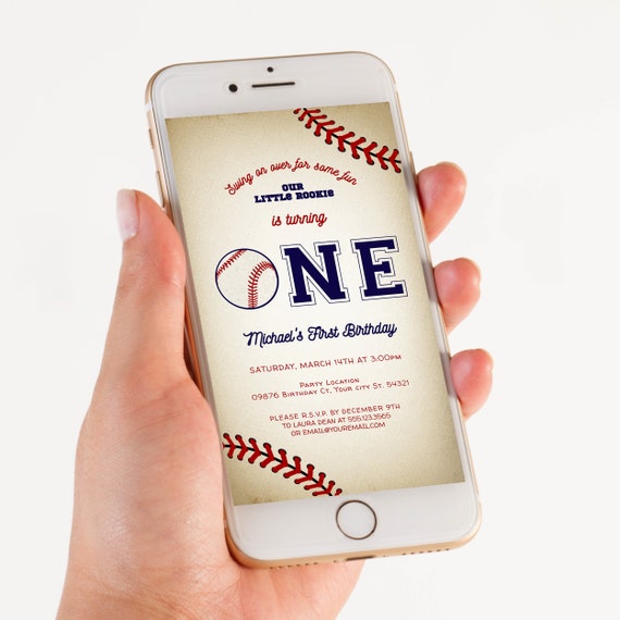Editable Baseball Themed First Birthday Digital Invitation Evite Text ...