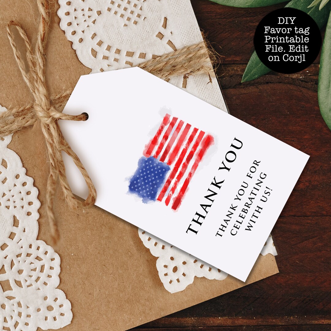 American Flag Favor Tags, Patriotic Tags, Red and Blue Favor Tag ...