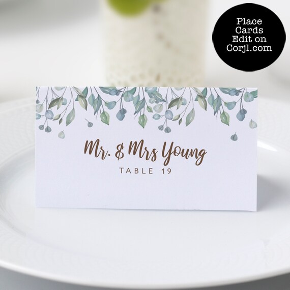 Eucalyptus Greenery Place Card, Foliage Table Card, Nature Escort Card ...